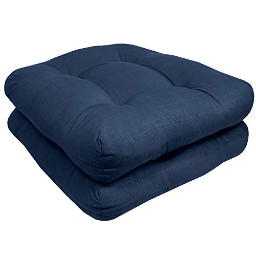 Sweet Home Collection Patio Cushions Outdoor Chair Pads Premium Comfortable Thick Fiber Fill Tufted 19" x 19" Seat Cover, 2 Count (Pack of 1), Navy Blue