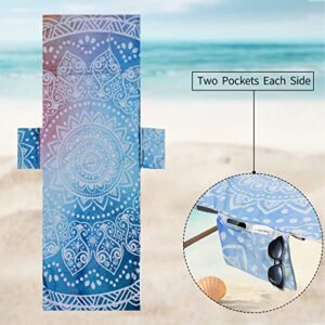 Beach Chair Cover with Side Pockets Thick and Quick Dry Chaise Lounge Chair Towel Cover for Sun Lounger Pool Sunbathing Garden Beach Hotel No Sliding (Blue)