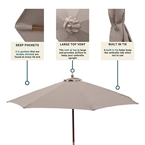 Formosa Covers 9ft Market Patio Umbrella Canopy - 8 Ribs Canopy Replacement - 300D UV Protective and Water Resistant Patio Canopy - Premium Quality Replacement Canopy Cover (Canopy Only) (Taupe)