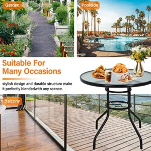 FDW Outdoor Table Patio Table Dining Table with Tempered Glass Umbrella Hole for Lawn Balcony, Yard (Round)