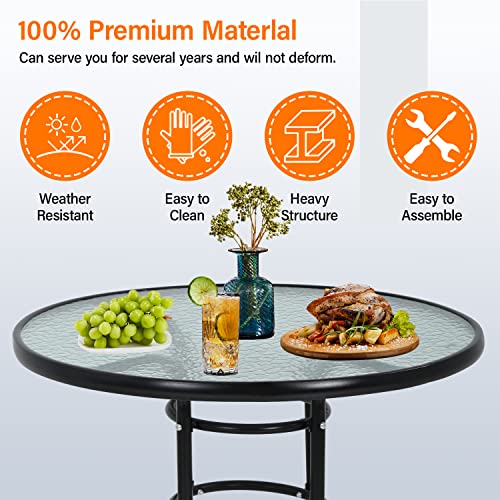 FDW Outdoor Table Patio Table Dining Table with Tempered Glass Umbrella Hole for Lawn Balcony, Yard (Round)