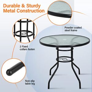 FDW Outdoor Table Patio Table Dining Table with Tempered Glass Umbrella Hole for Lawn Balcony, Yard (Round)