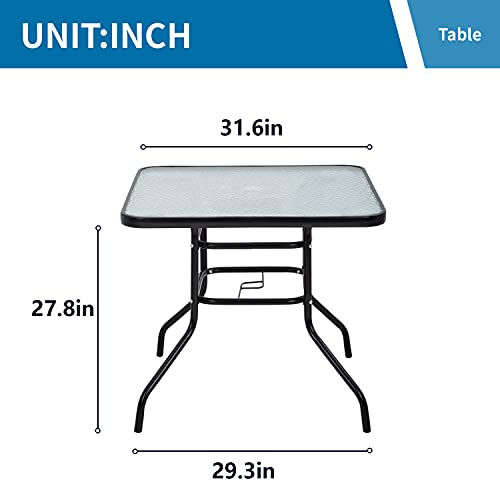 FDW Outdoor Table Patio Table Dining Table with Tempered Glass Umbrella Hole for Lawn Balcony, Yard (Round)