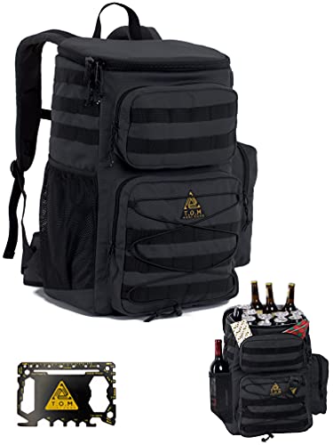 Cooler Backpack, Tactical, Insulated. Heavy Duty, Extra Large for Hiking, Camping, Day Trips, Beach. Bonus, Credit Card Multi Tool Included (Charcoal Grey)