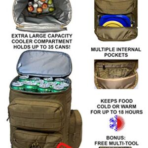 Cooler Backpack, Tactical, Insulated. Heavy Duty, Extra Large for Hiking, Camping, Day Trips, Beach. Bonus, Credit Card Multi Tool Included (Charcoal Grey)