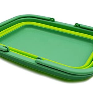 SAMMART 9.2L (2.37Gallon) Collapsible Tub with Handle - Portable Outdoor Picnic Basket/Crater - Foldable Shopping Bag - Space Saving Storage Container (1, Dark Green/Fluorescent Green)