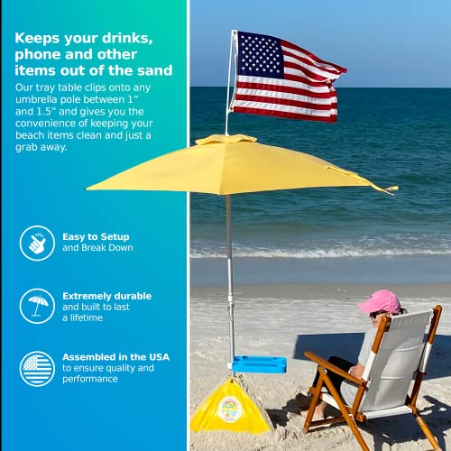 BEACHBUB Tray Table System - Beach Umbrella Tray Table with 4 Cup Holders - Beach Trip Must Haves Table for Vacation - Easy Clip on & Clip Off Outdoor Tray Table, Pool Umbrella Table and Beach Table