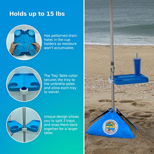 BEACHBUB Tray Table System - Beach Umbrella Tray Table with 4 Cup Holders - Beach Trip Must Haves Table for Vacation - Easy Clip on & Clip Off Outdoor Tray Table, Pool Umbrella Table and Beach Table