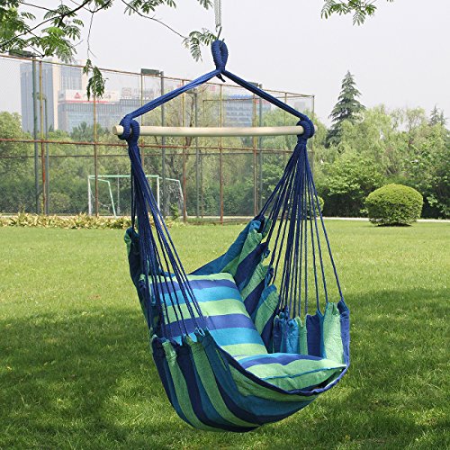 Sorbus Stylish Swing Chair - Fine Cotton Weave for Super Comfort & Durability- Hanging Hammock Chair w/2 Seat Cushions- Portable Outdoor Hanging Chair w/Hardware Kit - Indoor Outdoor Use - Max 265lbs