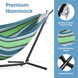 OUTDOOR WIND 550lbs Capacity Double Hammock Adjustable Hammock Bed with 10ft Heavy Duty Steel Stand Includes Portable Carrying Case, Easy Set up