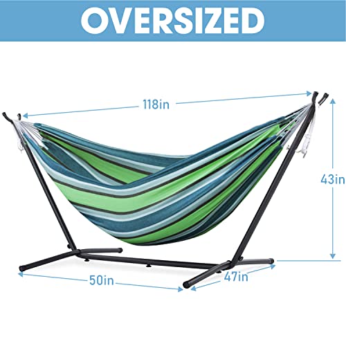 OUTDOOR WIND 550lbs Capacity Double Hammock Adjustable Hammock Bed with 10ft Heavy Duty Steel Stand Includes Portable Carrying Case, Easy Set up