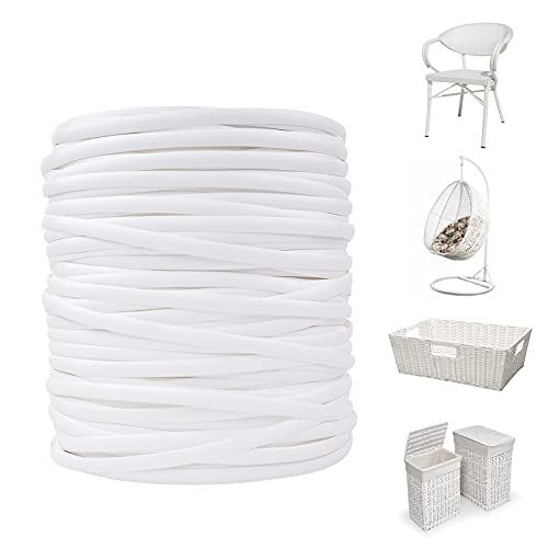 Wicker Repair Material， Flat Synthetic Rattan Weaving Material Plastic Rattan for Knit and Repair Chair Table,Storage Basket,Ect (White A)