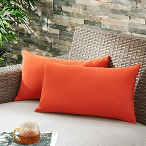 puredown® outdoor water resistant throw pillows, feathers and down filled decorative pillows for couch cushion garden bench 12 x 20 inch, set of 2, orange