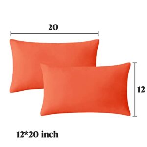 puredown® Outdoor Water Resistant Throw Pillows, Feathers and Down Filled Decorative Pillows for Couch Cushion Garden Bench 12 x 20 Inch, Set of 2, Orange