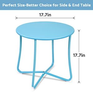 Amagabeli Metal Patio Side Table 18” x 18” Heavy Duty Weather Resistant Anti-Rust Outdoor End Table Small Steel Round Coffee Table Porch Table Snack Table for Balcony Garden Yard Lawn, Light Blue