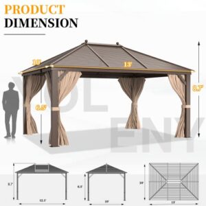 YOLENY 10'x13' Hardtop Gazebo with Galvanized Steel Single Roof, Pergolas Aluminum Frame, Netting and Curtains Included, Metal Outdoor Gazebos for Garden, Patios, Lawns, Parties