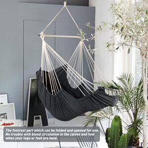 Chihee Hammock Chair Hanging Swing 2 Seat Pillows Included,Durable Spreader Bar Soft Cotton Weave Hanging Chair Side Pocket Large Tassel Chair Set Foot Rest Support Calf Foot Extra Comfortable