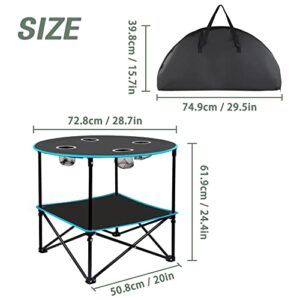 LESES Folding Camping Table Portable Picnic Table Tailgating Table with 4 Cup Holders and Storage Bag for Fishing，Beach，Outdoors，Picnic and Hiking (Black&Blue)