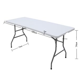 ANJIONG Folding Table 6ft Portable Heavy Duty Plastic Fold-in-Half Utility Picnic Table Plastic Dining Table Indoor Outdoor for Camping White