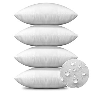 otostar premium waterproof throw pillow inserts, set of 4 water resistant square form cushion stuffer for bed couch decorative outdoor sofa pillows inserts white, 20×20 inches