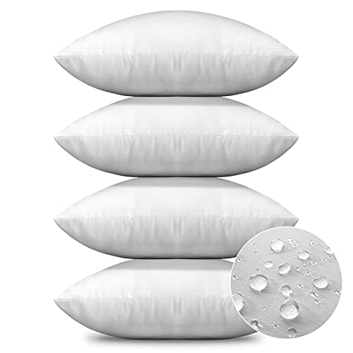 OTOSTAR Premium Waterproof Throw Pillow Inserts, Set of 4 Water Resistant Square Form Cushion Stuffer for Bed Couch Decorative Outdoor Sofa Pillows Inserts White, 20x20 Inches