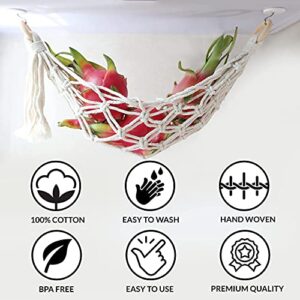 DEWECHO Macrame Fruit Hammock Under Cabinet - Banana Hammock for Boho Kitchen Decor - Hanging Fruit Hammock to Store All Your Produce in Small Places - Kitchen Storage Ideas also for RV