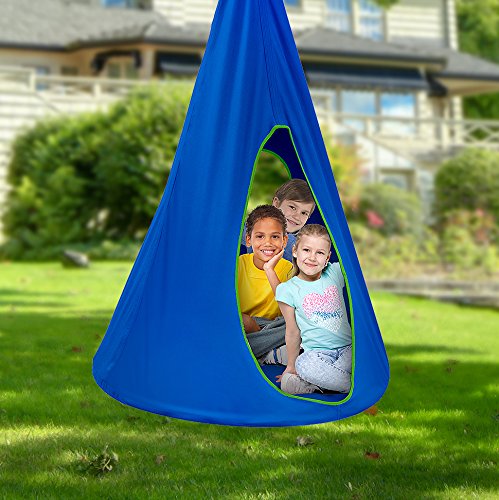 Sorbus Pod Swing for Kids - Durable Hanging Hammock Chair w/Adjustable Rope - 2 Windows & 1 Entrance - Tree Tent Sensory Swing for Kids Indoor Outdoor Use - 250lbs Sturdy Nest Swing - (40", Blue)