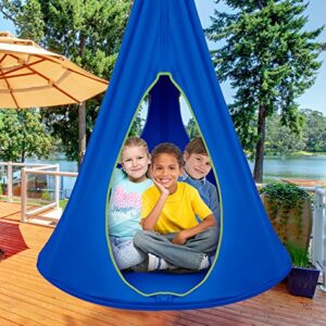 Sorbus Pod Swing for Kids - Durable Hanging Hammock Chair w/Adjustable Rope - 2 Windows & 1 Entrance - Tree Tent Sensory Swing for Kids Indoor Outdoor Use - 250lbs Sturdy Nest Swing - (40", Blue)