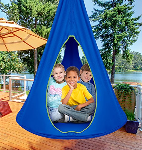 Sorbus Pod Swing for Kids - Durable Hanging Hammock Chair w/Adjustable Rope - 2 Windows & 1 Entrance - Tree Tent Sensory Swing for Kids Indoor Outdoor Use - 250lbs Sturdy Nest Swing - (40", Blue)