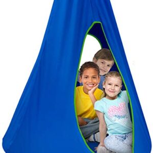 Sorbus Pod Swing for Kids - Durable Hanging Hammock Chair w/Adjustable Rope - 2 Windows & 1 Entrance - Tree Tent Sensory Swing for Kids Indoor Outdoor Use - 250lbs Sturdy Nest Swing - (40", Blue)