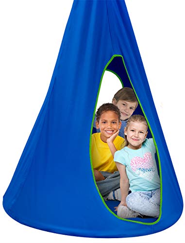 Sorbus Pod Swing for Kids - Durable Hanging Hammock Chair w/Adjustable Rope - 2 Windows & 1 Entrance - Tree Tent Sensory Swing for Kids Indoor Outdoor Use - 250lbs Sturdy Nest Swing - (40", Blue)