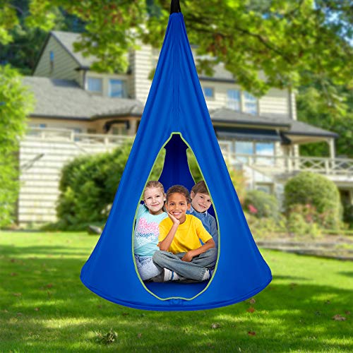 Sorbus Pod Swing for Kids - Durable Hanging Hammock Chair w/Adjustable Rope - 2 Windows & 1 Entrance - Tree Tent Sensory Swing for Kids Indoor Outdoor Use - 250lbs Sturdy Nest Swing - (40", Blue)