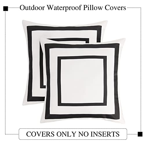 Pyonic Outdoor Waterproof Throw Pillow Covers Geometric Pillowcases Black and White Pillow Covers for Patio Garden Set of 2, 18 X 18 Inches