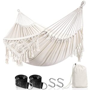 anyoo hammock garden cotton hammock comfortable fabric elegant deluxe tassels durable swing hammock up to 450lbs portable hammock with travel bag,perfect for porch patio yard bedroom outdoor/indoor