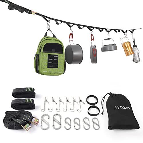 Ayaport Campsite Storage Strap 25FT Camping Lanyard Tent Hanging Organizer with 20 Loops 12 Hooks Must Have Tent Gear Camp Kitchen Accessories