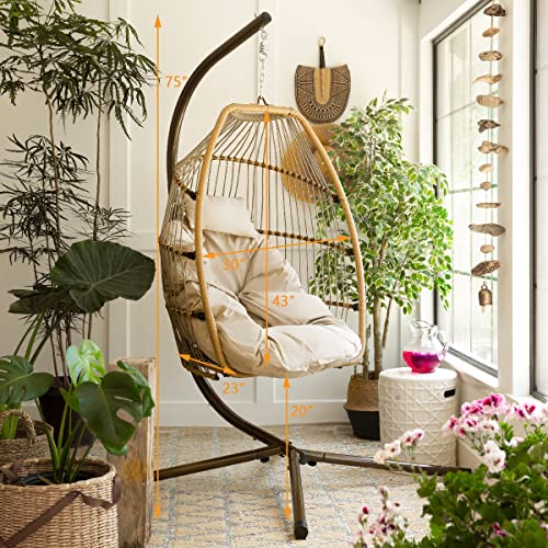 Barton Hanging Hammock Egg Chair Lounge Chair Soft Deep Cushion with Hammock Stand (Beige)