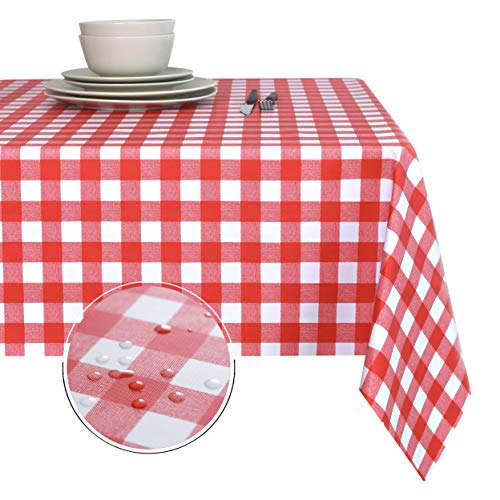 Obstal 100% Waterproof PVC Table Cloth, Oil-Proof Spill-Proof Vinyl Rectangle Tablecloth, Wipeable Table Cover for Outdoor and Indoor Use, 54x78 Inch, Red and White Checkered Pattern