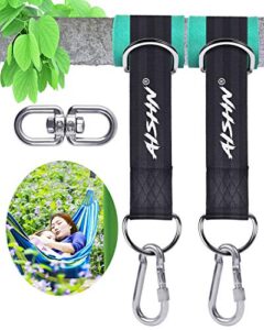 aishn tree swing straps hanging kit, adjustable hammock straps(set of 2), 2200lbs break strength. 5ft long with tree protector sleeves, swivel strong stainless hook, rustproof screw lock carabiners