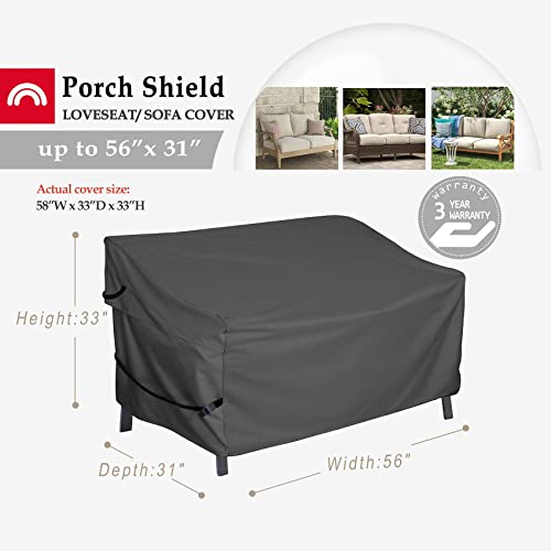 Porch Shield Waterproof Outdoor Bench Sofa Cover – Patio 2 Seater Loveseat Cover 56W x 31D x 33H inch, Black