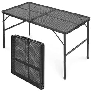 migosen outdoor picnic folding camping table，folding grill table with mesh desktop,adjustable height collapsible table for picnic,camping,bbq (23.6″ w x 35.4″ l x 26″ h)