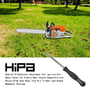 Hipa Pack-of-14 Carburetor Adjustment Tool Ignition Coil Spark Tester for 2-Cycle Small Engine Compatible with Poulan STIHL Echo Ryobi Troy Bilt Trimmer Leaf Blower Weedeater Chainsaw