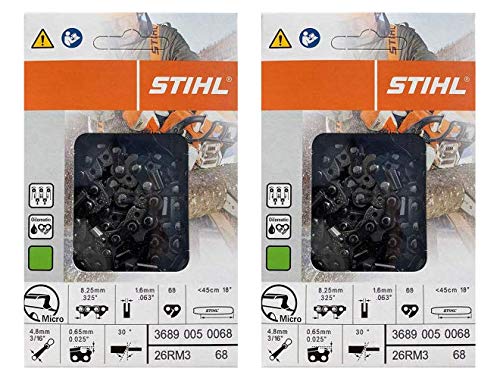 Stihl 2 Pack 26RM3 68 Drive Links Rapid Micro Chainsaw Chain 18" .325 Pitch .063 Gauge for MS 250