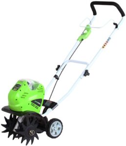 greenworks 40v 10″ cordless tiller / cultivator, 4.0ah battery and charger included