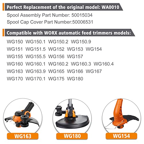 X Home WA0010 Weed Eater String Compatible with Worx Select Electric String Trimmers, 10 Spools & 2 Caps