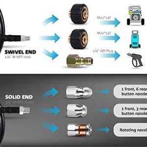 Sewer Jetter kit for Pressure Washer, 200 feet Hose, 1/4 Inch Drain Cleaning Hose,Button Nose & Rotating Sewer Jetting Nozzle,Sewer Jet kit for Pressure Washer,Jetter Hose, 4.5, 5.5, 4000 PSI (Black)