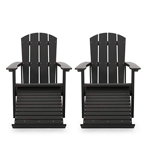 Christopher Knight Home Sampson Outdoor Adirondack Chair with Retractable Ottoman (Set of 2), Black