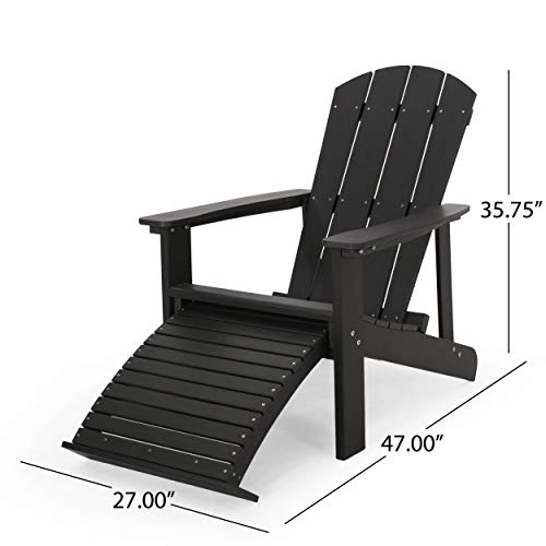 Christopher Knight Home Sampson Outdoor Adirondack Chair with Retractable Ottoman (Set of 2), Black