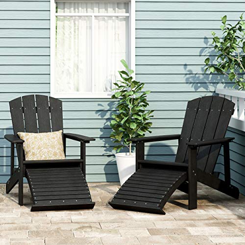 Christopher Knight Home Sampson Outdoor Adirondack Chair with Retractable Ottoman (Set of 2), Black