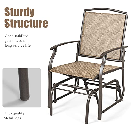 Tangkula Patio Glider, Outdoor Glider Chair with Steel Frame, Outside Porch Rocking Glider for Garden, Backyard, Poolside, Lawn (1, Brown)