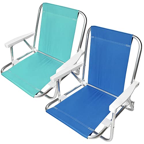 Beachland Aluminum Folding Sand Chair with Armrests - 1 Position - Lightweight Beach Chair - Small and Portable (2, Blue-Mint)